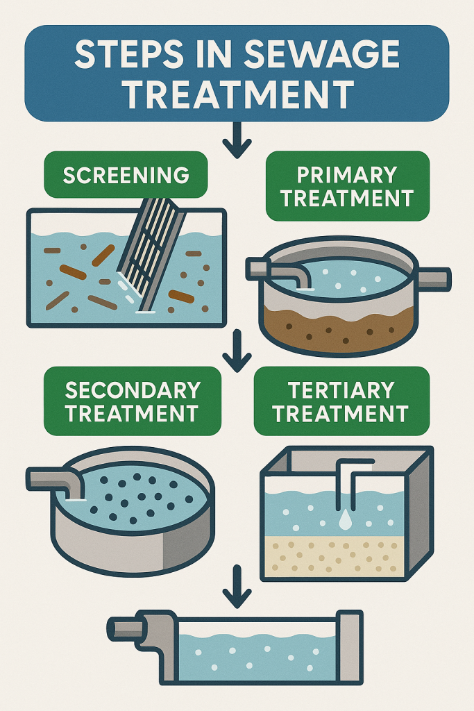 Steps in Sewage Treatment | Primary, Secondary & Tertiary Process Explained